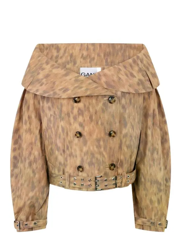 GANNI Leopard-print Off-shoulder Jacket - Neutrals