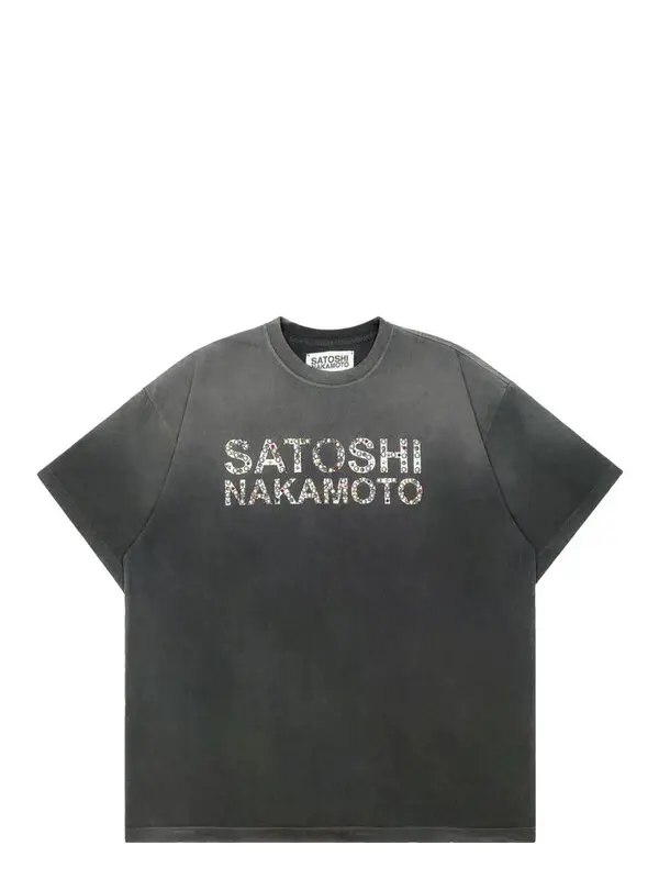 SATOSHI NAKAMOTO Pearl-studded Logo T-shirt - Grey