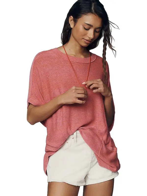 PILCRO Oversized Crew-neck Sweater Tee - Petal Pink
