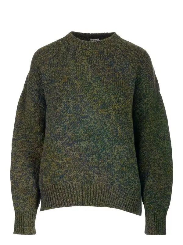 Loewe Melange Effect Trompe L'oeil Crew Neck Sweater - Green