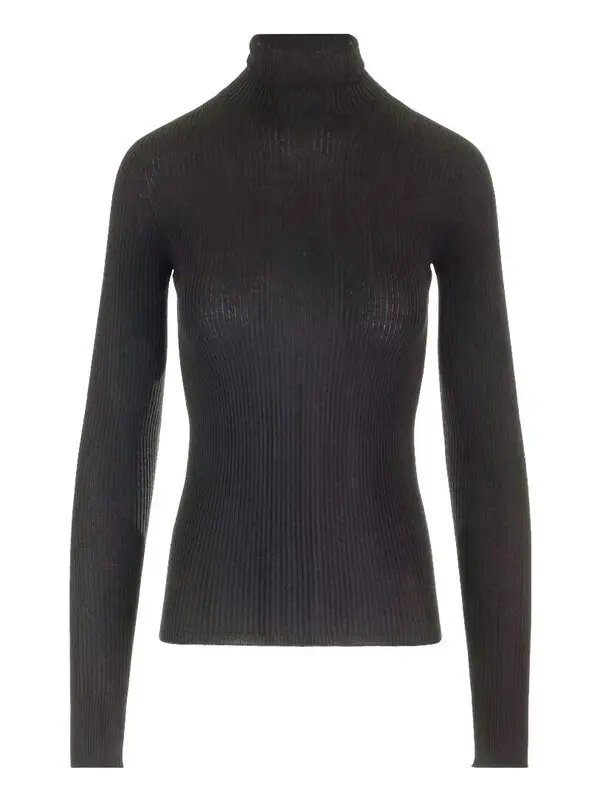 Sportmax Virgin Wool Ribbed Knit Roll Neck Sweater - Black
