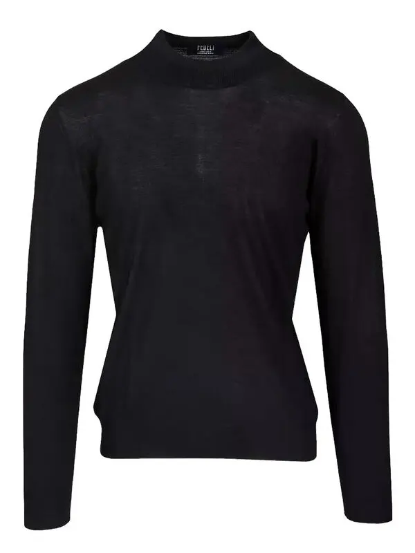 Fedeli Virgin Wool Mock Neck Sweater - Black