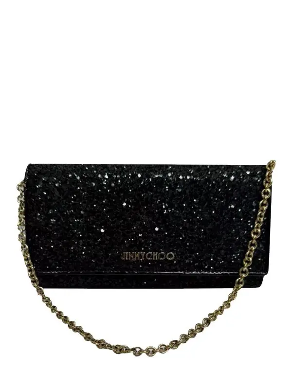 JIMMY CHOO Glitter Flap Clutch Bag With Chain Strap - Black