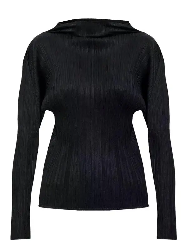 Issey Miyake Textured Boat Neck Long Sleeve Top - Black