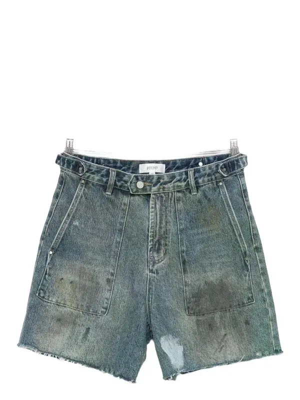 FOUND Faded Frayed-hem Denim Shorts - Blue