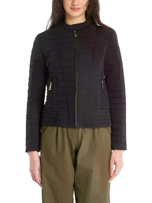Guess Quilted Zip-up Jacket With Silver-tone Hardware - Black