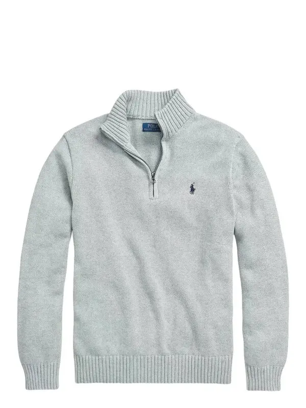 Polo Ralph Lauren Embroidered Quarter-zip Sweater - Grey