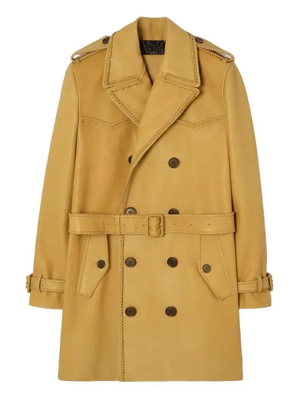 Burberry Mid-length Leather Trench Coat - Mustard Yellow
