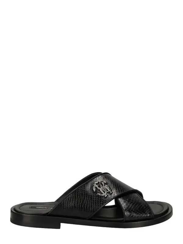 Roberto Cavalli Snakeskin Sandals With Silver-tone Logo - Black