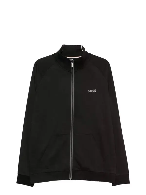 BOSS Logo Print Zip-fastening Sweatshirt - Black