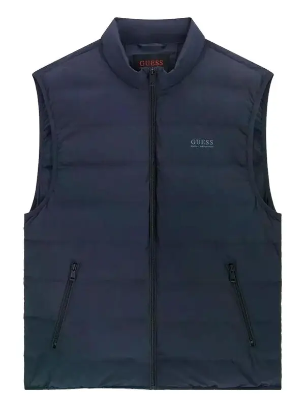 Guess Quilted Logo Detail Gilet - Blue