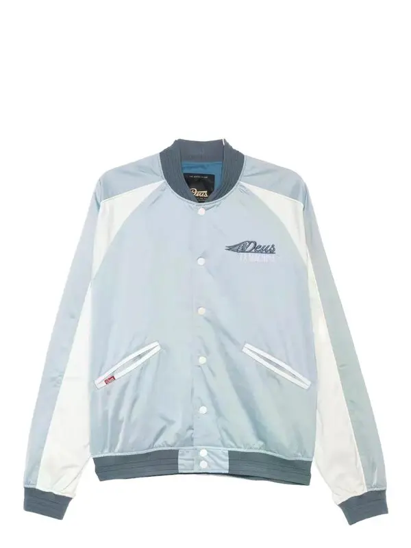Deus Ex Machina Logo Embroidered Colour-block Bomber Jacket - Blue