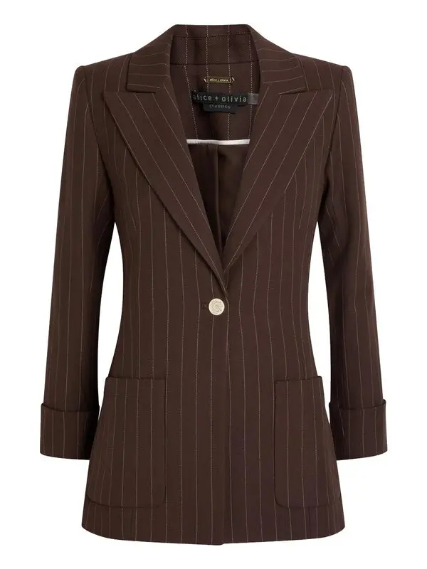 Alice + Olivia Burns Pinstriped Twill Blazer - Dark Brown