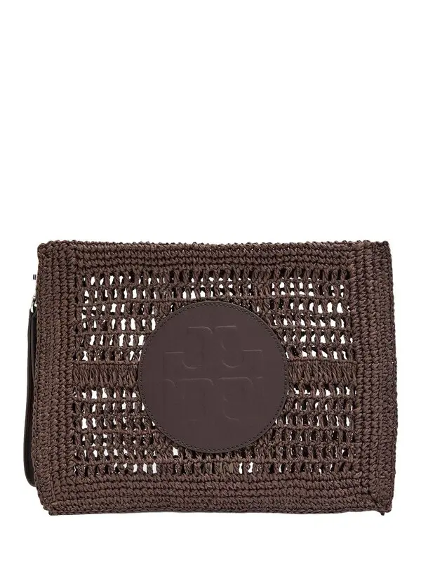 Tory Burch Ella Raffia Clutch - Dark Brown