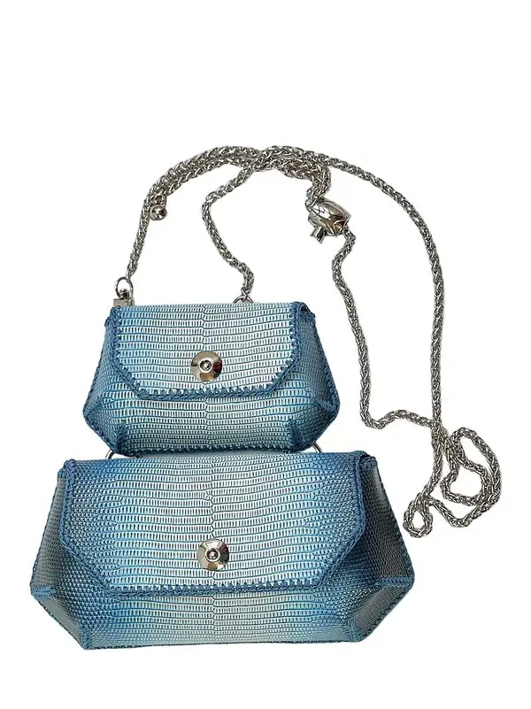 MALUSHA Convertible Lizard Embossed Leather Bag Set - Blue
