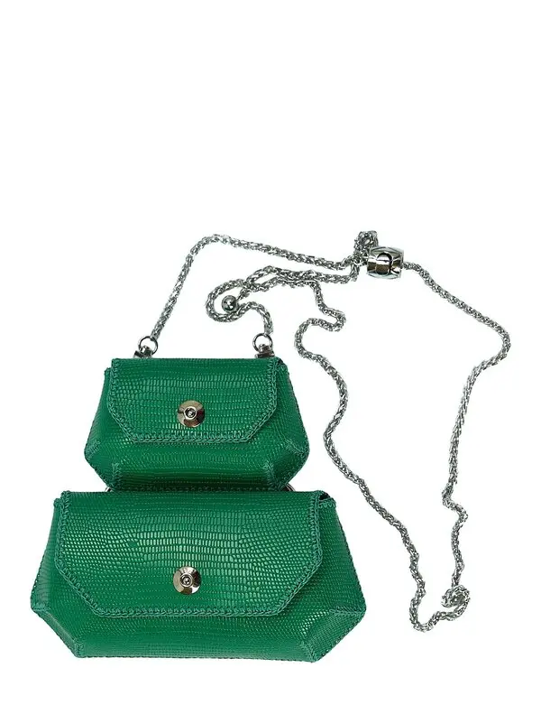 MALUSHA Convertible Lizard Embossed Leather Bag Set - Green