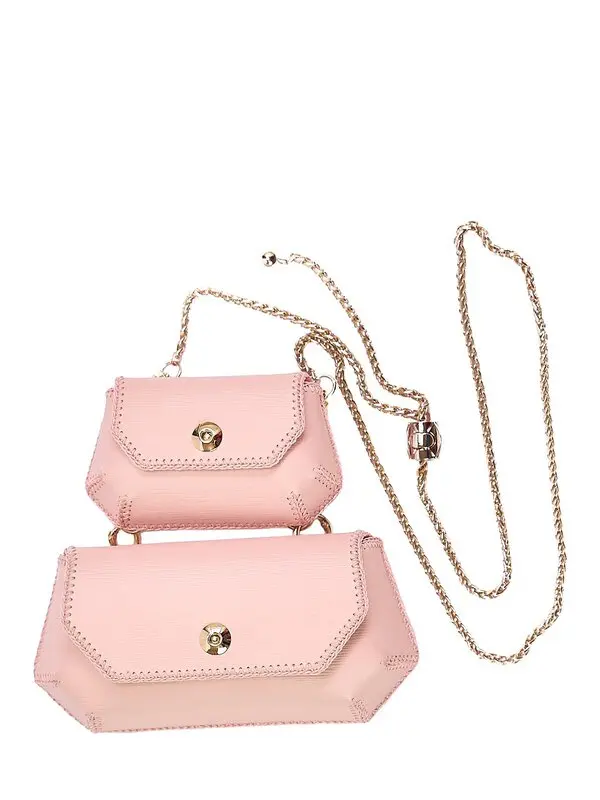 MALUSHA Convertible Lizard Embossed Leather Bag Set - Pink