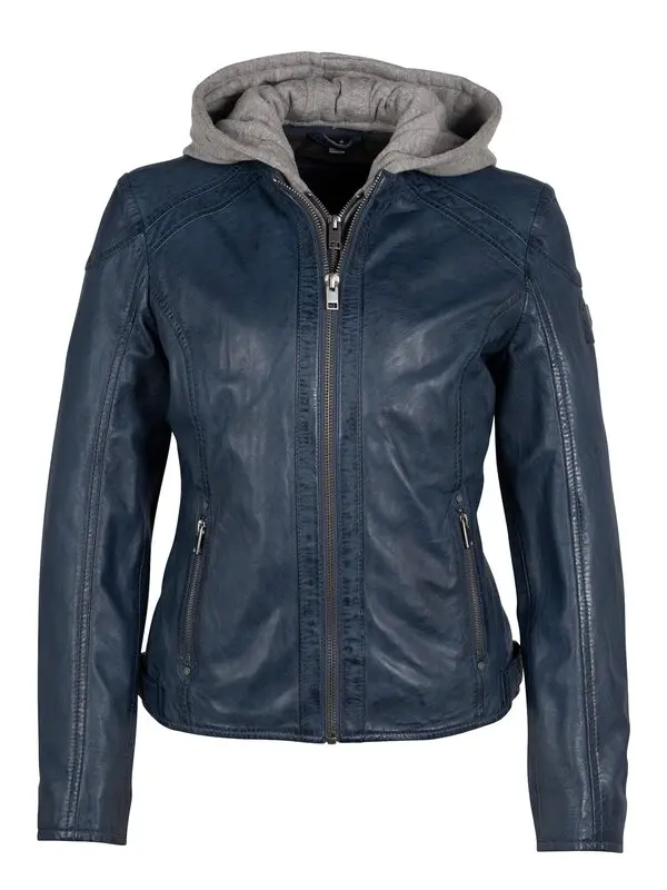 Mauritius Allice Rf Leather Zip-up Jacket With Removable Hood - Blue
