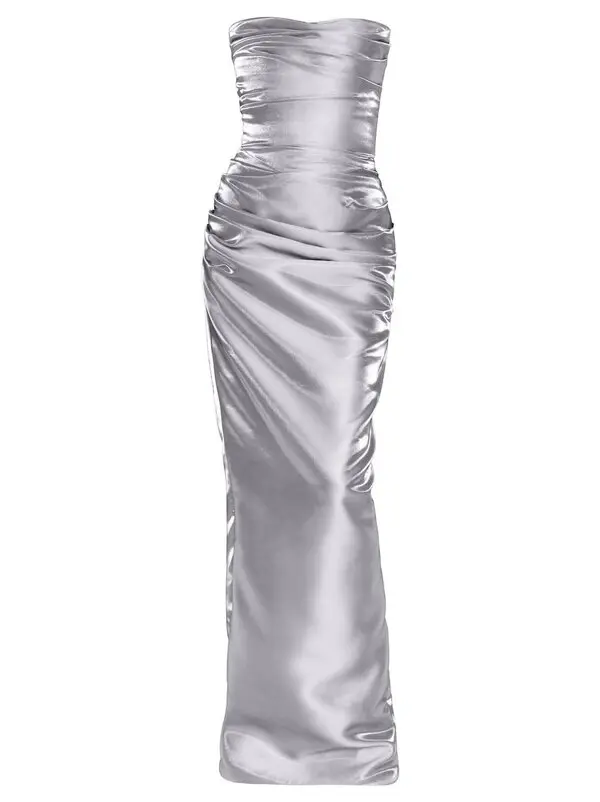 MODA GLAM Talia Strapless Corset Gown - Silver
