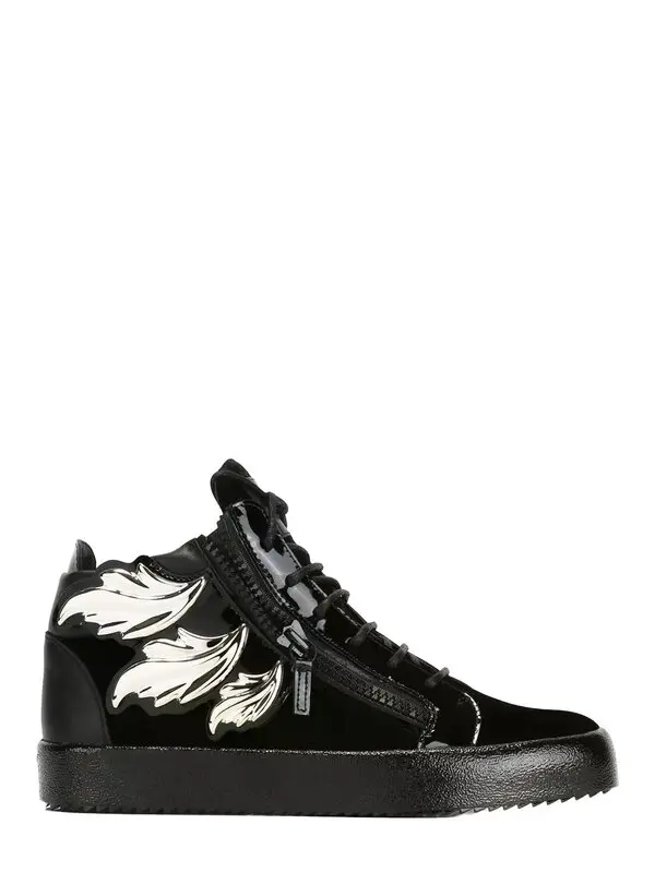 GIUSEPPE ZANOTTI Velvet And Leather 'cruel' Mid-top Sneakers - Black