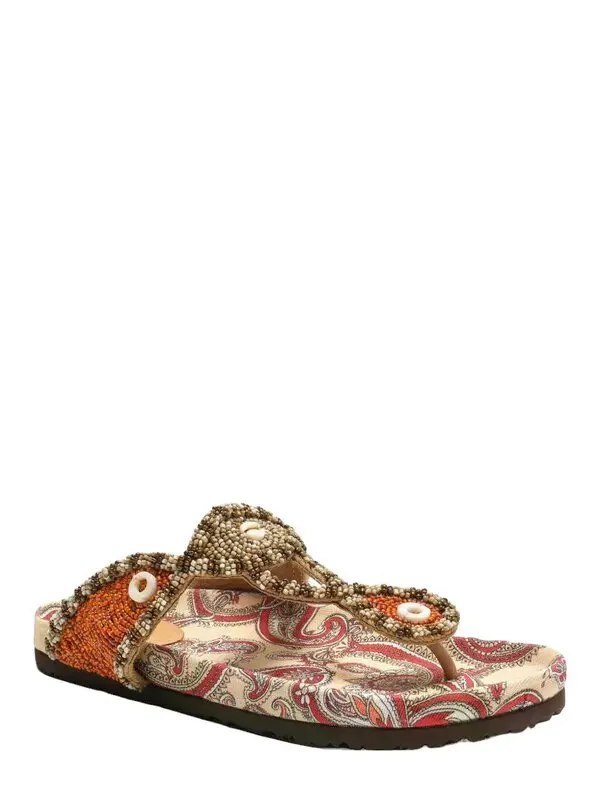 Malìparmi Beaded Paisley Thong Sandals - Neutrals
