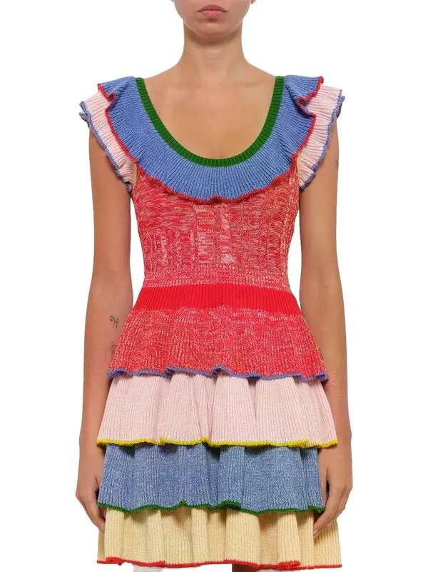 Alexander McQueen Knitted Tiered Mini Dress - Multicolour