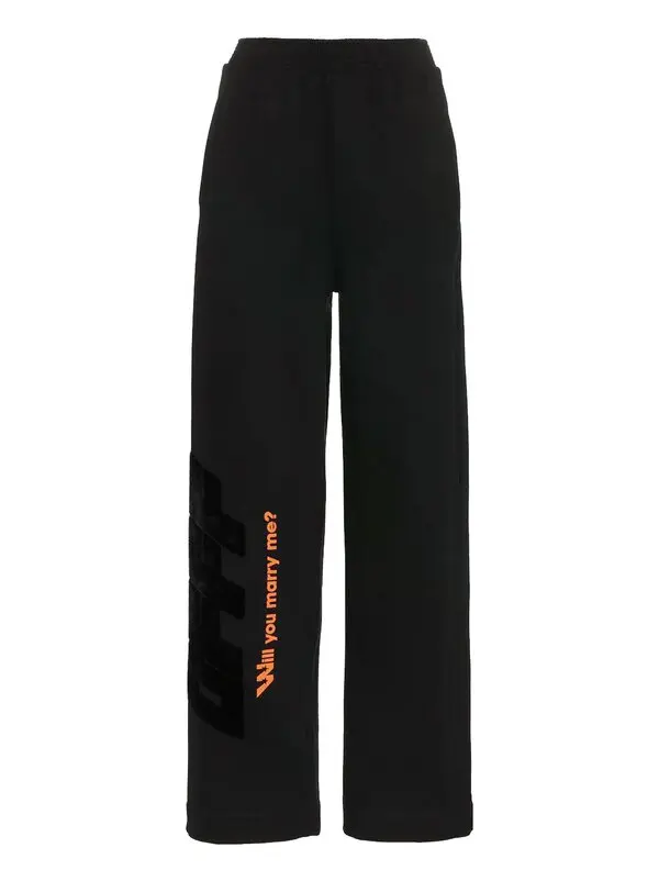 Off-White High Waisted Text Print Cotton Trousers - Black