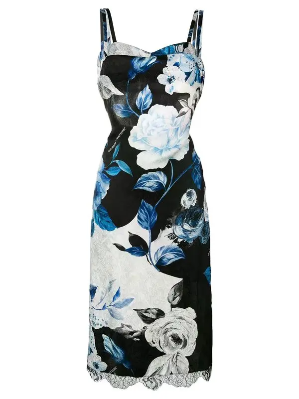 Off-White Rose Print Midi Dress - Black