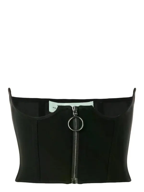 Off-White Cupless Corset Top With Silver-tone Ring Zipper - Black
