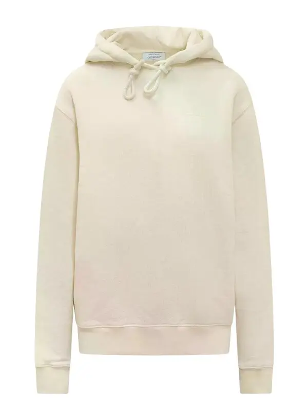 Off-White Cotton Hoodie With Embroidered Logo - Neutrals