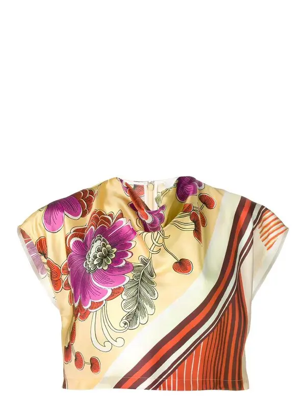 Chloé Printed Silk Satin Crop Top - Neutrals