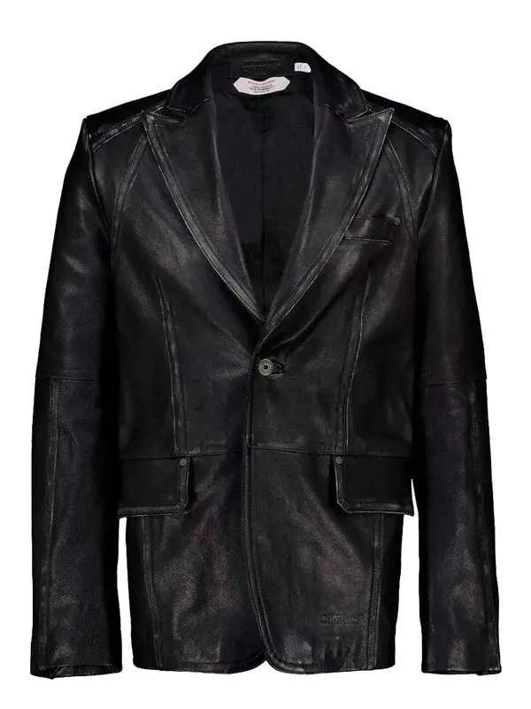Off-White Leather Notched Lapel Blazer - Black