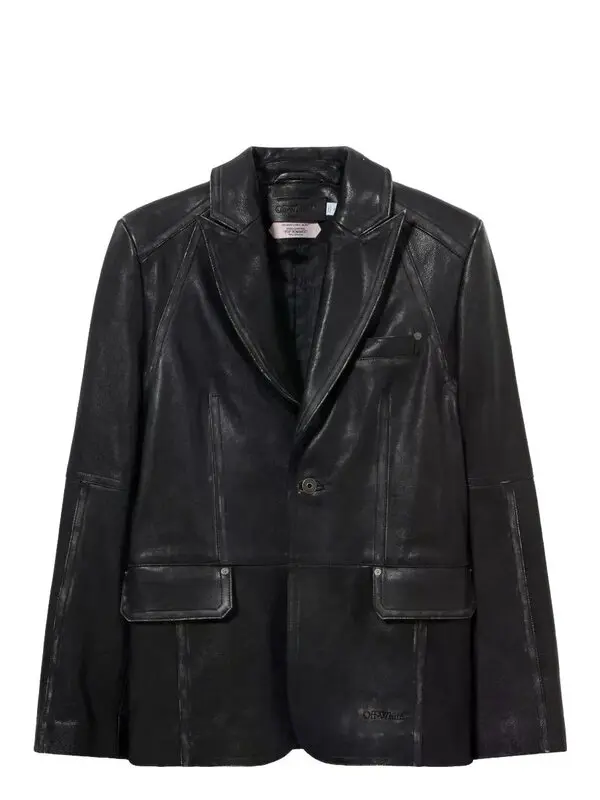 Off-White Leather Notched Lapel Blazer - Black