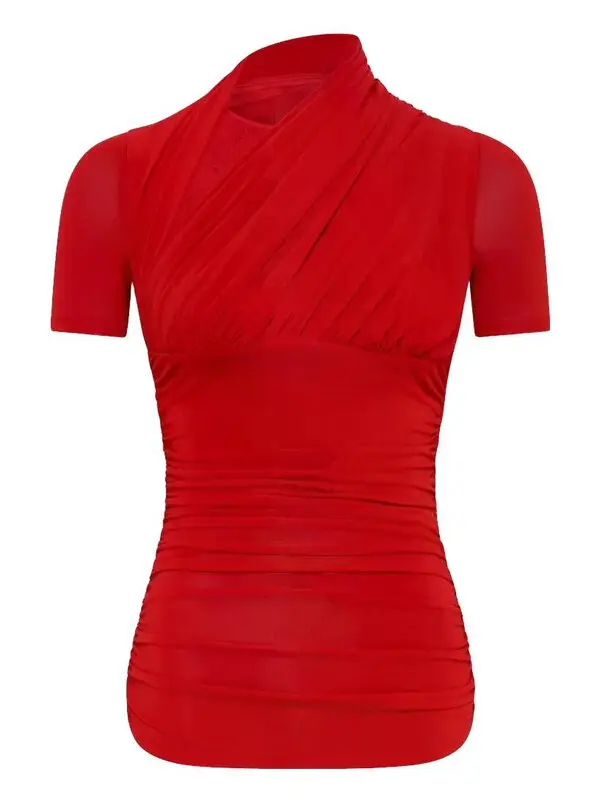 MARINE SERRE Moon Ruched Top - Red
