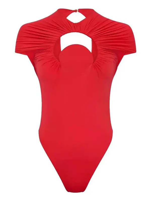 MARINE SERRE Gathered Moon Cutout Swimsuit - Red