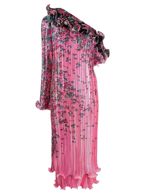 Givenchy Ruffled Floral Print Crepe Dress - Pink