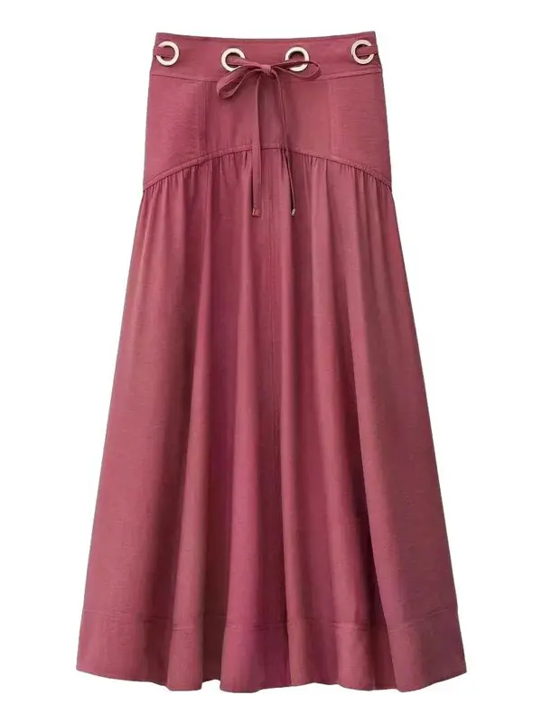 Ba&sh Donia Eyelet Embellished Drawstring Midi Skirt - Pink