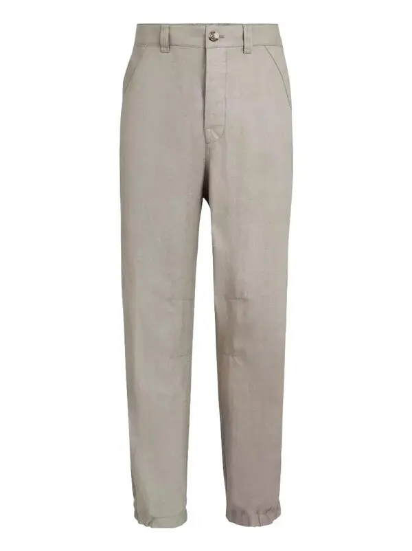 Brunello Cucinelli Linen Micro Chevron Trousers With Drawstring Hem - Neutrals