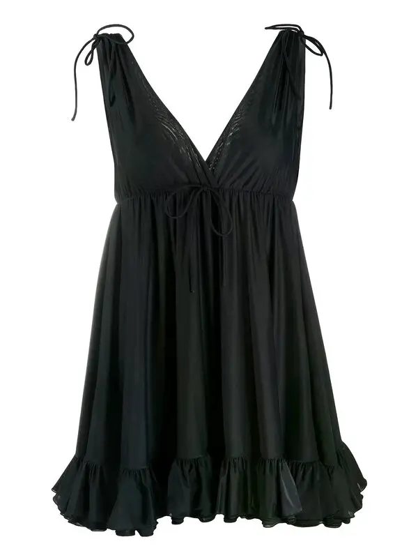 Balenciaga V-neck Ruffle Hem Top - Black