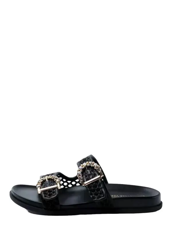EMANUELLE VEE Embellished Crystal Buckle Sandals - Black