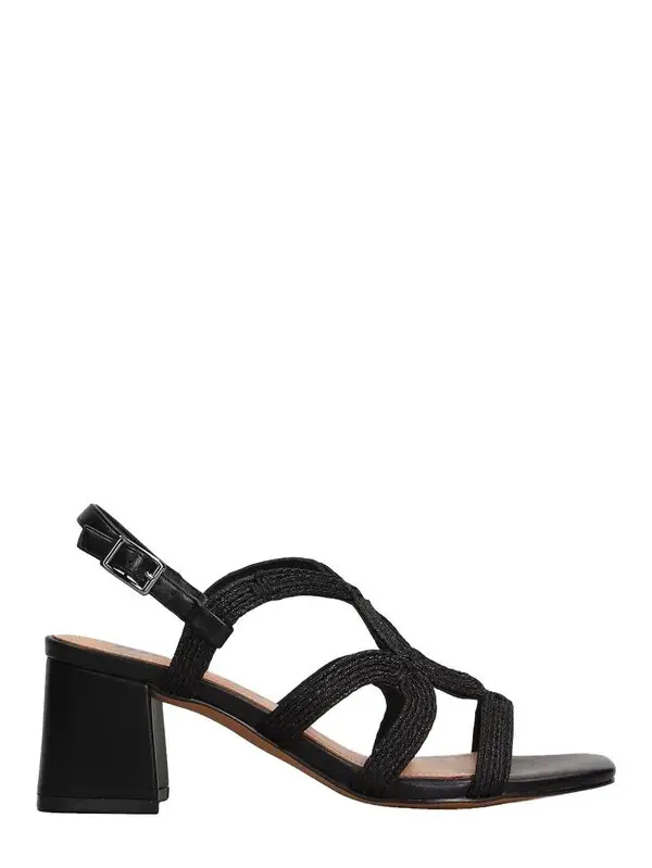 BIBI LOU Woven Strap Block Heel Sandals - Black