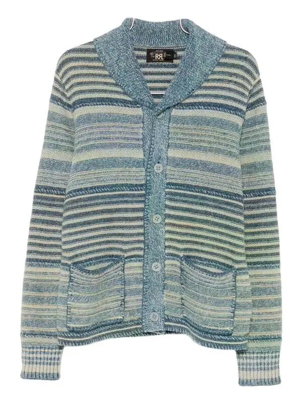 Ralph Lauren Striped Shawl Collar Cardigan - Blue