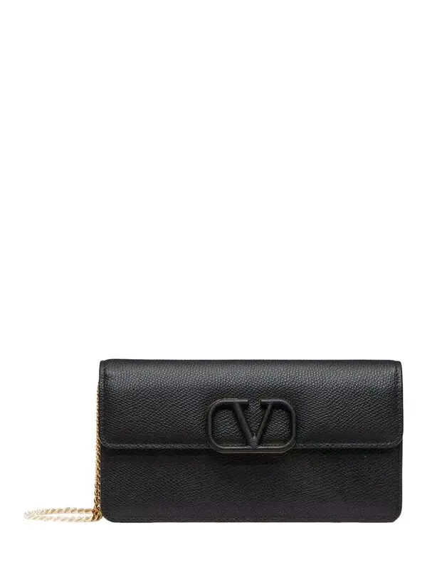 Valentino Garavani Vlogo Signature Grainy Calfskin Wallet With Chain - Black