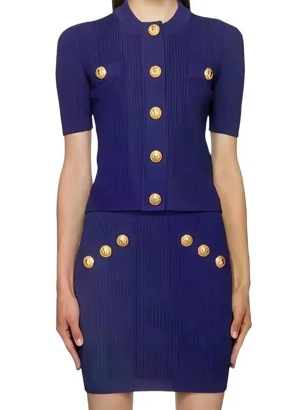 Balmain Ribbed Knit Button-embellished Top - Blue