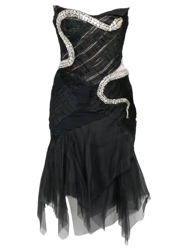Gucci 2004 Crystal-snake Strapless Dress - Black