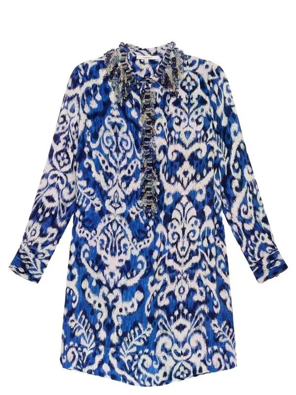 Malìparmi Ikat Print Bead Embellished V-neck Dress - Blue