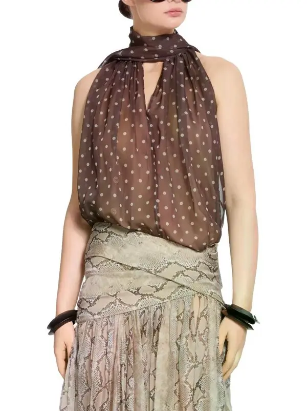 Elie Saab Polka-dot Chiffon Halter Neck Top - Brown