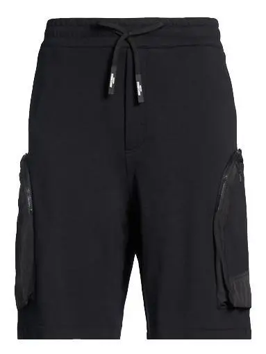 Just Cavalli Cotton French Terry Bermuda Shorts With Print And Drawstring - Black