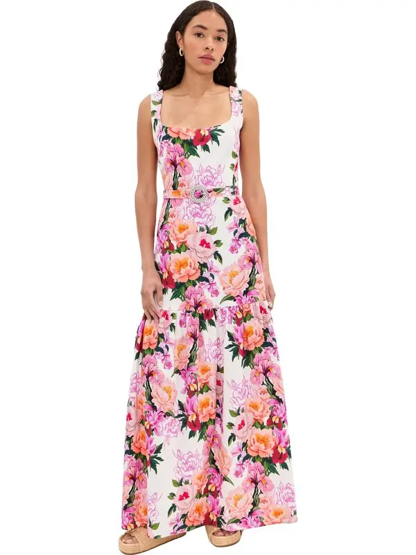 Borgo De Nor Davie Maxi Dress With Floral Print And Rhinestone Buckle - Peony Drip