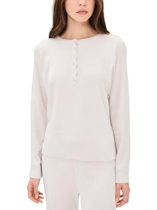 Barefoot Dreams Cozychic Ultra Lite Scallop Henley Top - Sand Dune
